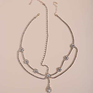 Wekicici Boho Rhinestones and Crystal Head Chain Wedding Bridal Forehead Chain Exotic Princess Hair Piece Chanderlier Crystal Hair Accessories for Special Occasion (Gold)