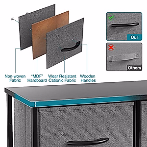 OLIXIS Dresser for Bedroom, Drawer Dresser Organizer Storage Drawers Fabric Dresser with 5 Drawers, Chest of Drawers with Fabric Bins, Long Dresser with Wood Top for Bedroom, Closet, Entryway