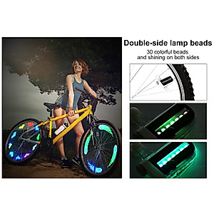 Rottay Bike Wheel Lights, Bicycle Wheel Lights Waterproof RGB Ultra Bright Spoke Lights 14-LED 30pcs Changes Patterns -Safety Cool Bike Tire Accessories Kids Adults-Visible from All Angle