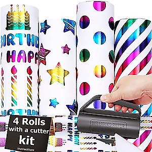 THMORT Birthday Wrapping Paper Roll with a Cutter Kit for Boys&Girls,Adults,Kids Princess Pink Barbies17 Inch X 120 Inch Embossed Foil Wrapping Paper for Gift Wrapping Baby Shower