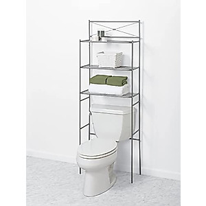 Zenna Home Over the Toilet Storage, Metal Bathroom Spacesaver with 3 Shelves, Cross-Style Storage Cabinet, Easy Assembly, Satin Nickel , 23.25 x 64.7"