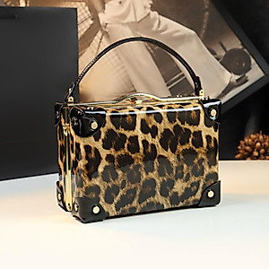 HANSOMFY Fashion Women's Top Handle Satchel Handbags Leather Evening Bag Purses Small Hard Square Box Shoulder Bags (Leopard)