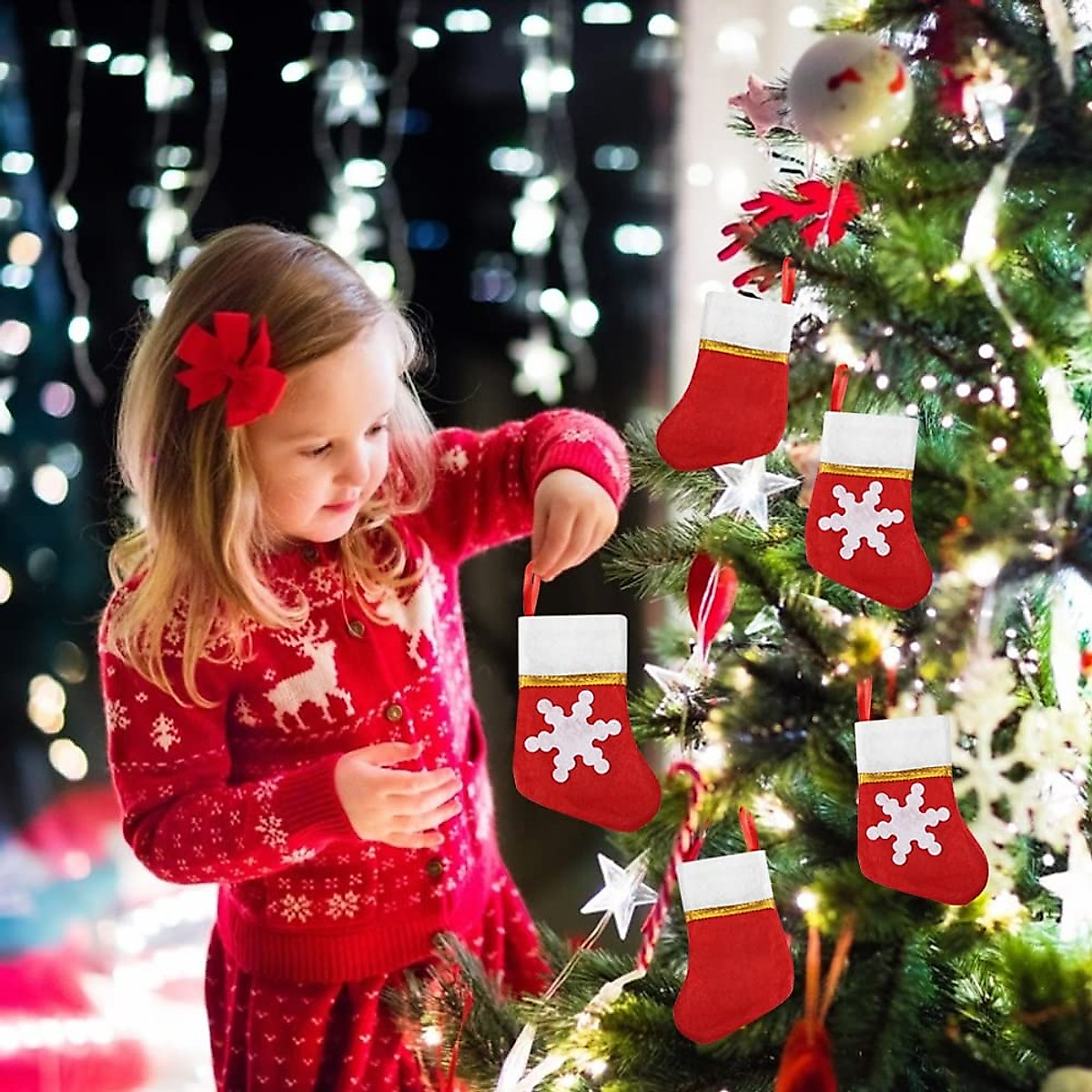 LucyPhy 24 Pack Christmas Mini Stockings Tableware Holders Christmas Socks Decorations Spoon Fork Bag Candy Pouch Bag for Xmas Party Tree Dinner Table Home Ornaments