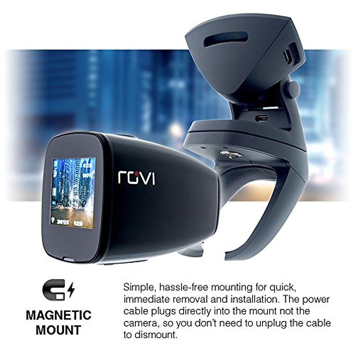 Rovi CL-6001 Magnetic Mount 1080p Full HD High Definition Panoramic Car Dash Camera Recorder with 1.5 Inch Wide Screen Wi-Fi, GPS, Loop Video Recording, Impact Detection and 360 Degree Rotation