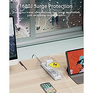 2 Prong Power Strip, WRXDMC 2 Prong to 3 Prong Outlet Adapter, 5ft Extension Cord with Polarized Plug, 1680J Surge Protector, 5 AC Outlets & 3 USB, Wall Mountable, Ideal for Non-Grounded Outlets