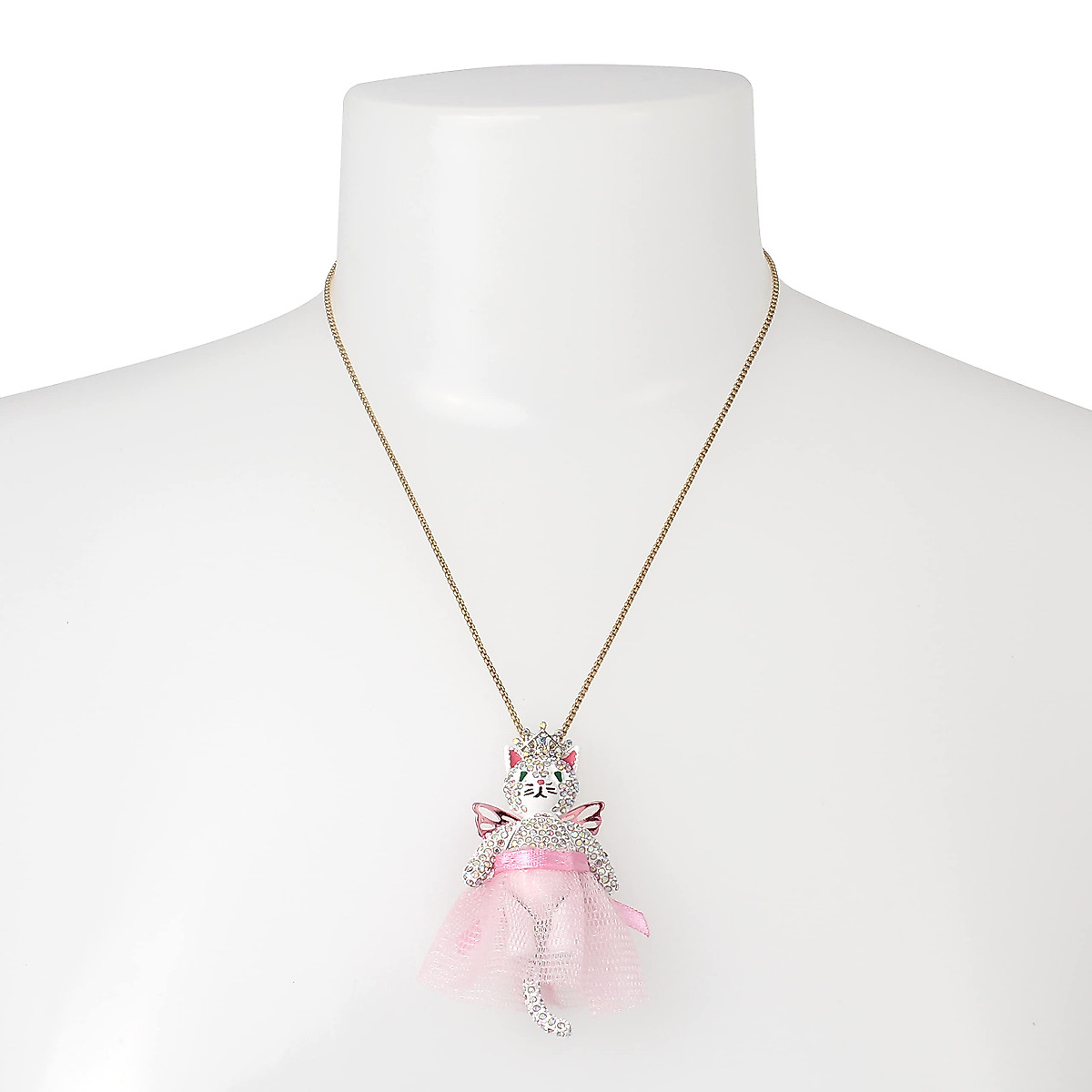 Betsey Johnson Cat Fairy Pendant Slider Necklace,Pink,373163GLD650