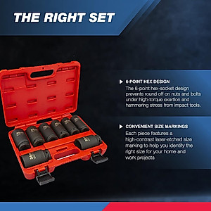 Neiko 02460A 3/4" Drive Deep Impact Socket Set, 8 Piece Jumbo Assortment | Metric Sizes (26 to 38 mm) | Chrome Vanadium Steel