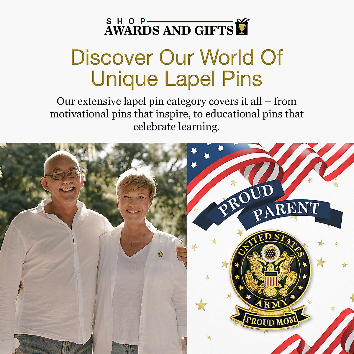 SHOP AWARDS AND GIFTS United States Service US Army Proud Mom Lapel Pin, Gift Boxed