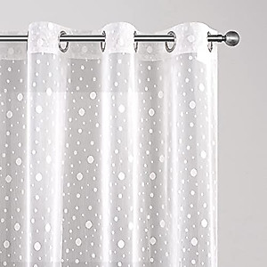 HIGHSEASON White Raindrops Style Sheer Curtains 84 inches Long,Grommet Draperies for Living Room/Bedroom(White,Set of 2,52 x 84 Inch Length)