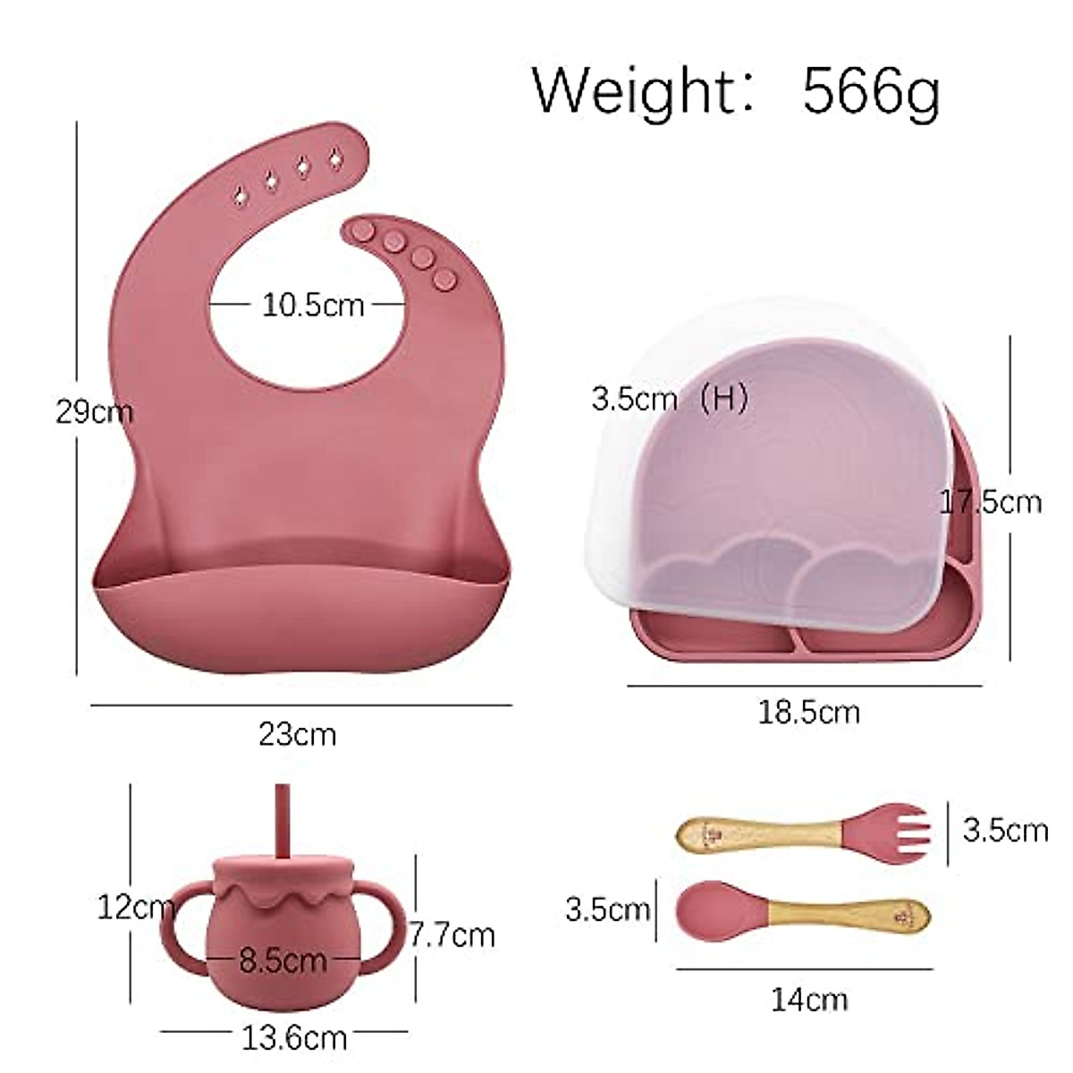 Luxekids Silicone Baby Feeding Set - Silicone Baby Led Weaning Supplies - Baby Bowls and Spoons First Stage - Utensils for Toddler - Dinnerware Dish Set for Eating Solid Food - 8 Piece Set (Dark Pink)