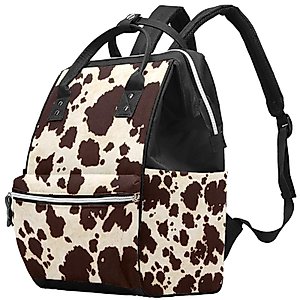 DJROW Big Cow Fur Print Pattern Diaper Tote Bags Mummy Backpack Large Capacity Nappy Bag Nursing Traveling Bag for Baby Care, multicolor, 10.6x7.8x14in