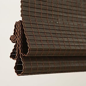 Comzone Blinds Cordless Blackout Bamboo Roman Shades, Easy Installation Natural Bamboo Woven Wood Window Shades, Custom Privacy Lined Bamboo Blinds with 6 Inches High Valance for Windows, Espresso