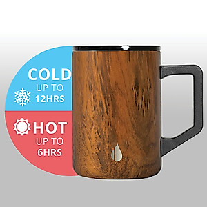 Elemental Summit Coffee Mug with Lid & Handle, Insulated Camp Mug, Triple Wall Stainless Steel Mug with Copper Lining, Hot and Cold Coffee Tumbler up to 6 Hours Hot and 18 Hour Cold, 16oz - Teakwood