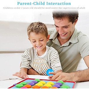 58 Pcs Button Art Toys for Toddlers,Toddler Activities Crafts for Toddlers 2-4 Years,Color Matching Mosaic Pegboard Early Learning Educational Toys,Include 12 Pictures and 46 Buttons with Box