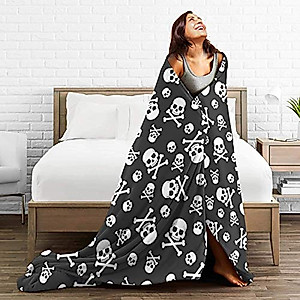 JASMODER Throw Blanket Skull and Crossbones Seamless Pattern Soft Microfiber Lightweight Cozy Warm Blankets for Couch Bedroom Living Room