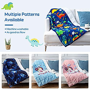 Sivio Sherpa Fleece Weighted Blanket, 5lbs Blue Dinosaur, Ultra Soft and Cozy Heavy Blanket, 36x48 Inch