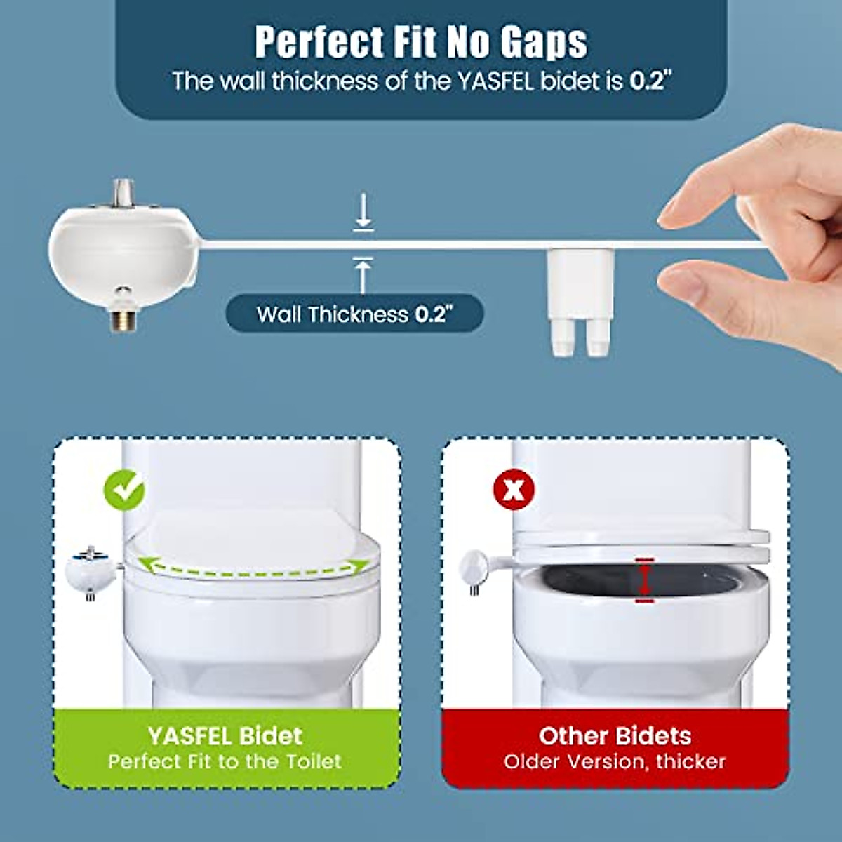YASFEL Bidet Attachment for Toilet, Non-Electric Self-Cleaning Bidet Seat Attachment, Fresh Cold Bidet Attachment for Feminine/Posterior Wash, with Adjustable Pressure Control (Blue/White)