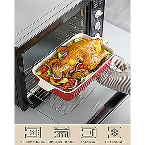 MALACASA Casserole Dishes for Oven, Porcelain Baking Dishes, Ceramic Bakeware Sets of 4, Rectangular Lasagna Pans Deep with Handles for Baking Cake Kitchen, Red (9.4"/11.1"/12.2"/14.7"), Series BAKE.BAKE