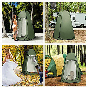 Pop Up Privacy Shower Tent, Portable Outdoor Camping Bathroom Toilet Tent, Extra Tall Privacy Shelters Room, Spacious Changing Room for Hiking Beach, Lightweight & Sturdy, Foldable, Green