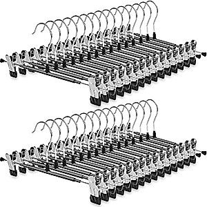 30 Pack Pants Hangers with Clips - POZEAN Clothes Hanger with Adjustable Clips, Skirt Hangers Space Saving for Pants, Skirts, Jeans, Shorts, Kids Clothes and More(Black)