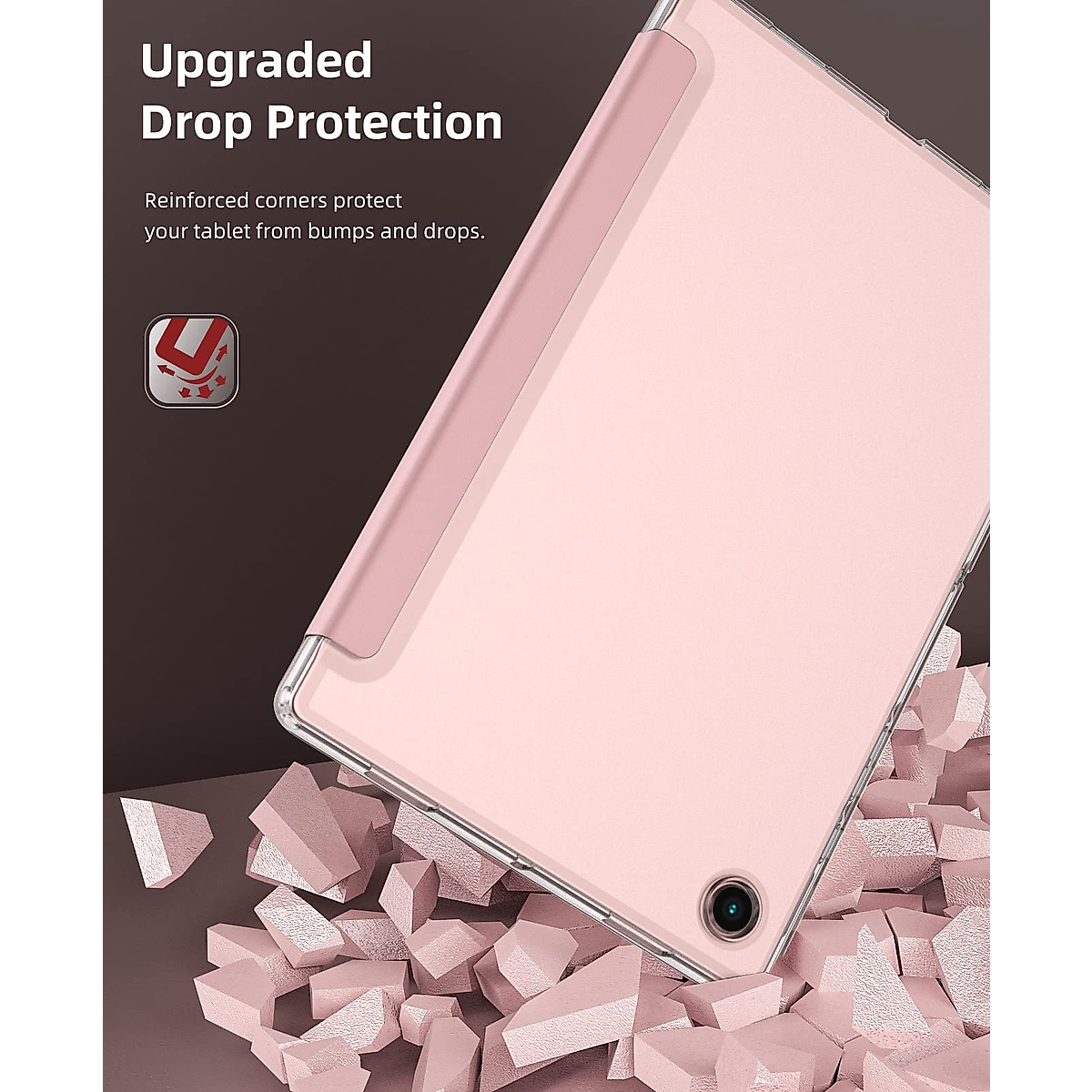 MoKo Case Fits Samsung Galaxy Tab A8 10.5 Inch 2022 (SM-X200/SM-X205/SM-X207), Slim Case Trifold Stand with Auto Sleep/Wake Function and Soft TPU Translucent Frosted Back Cover, Pink