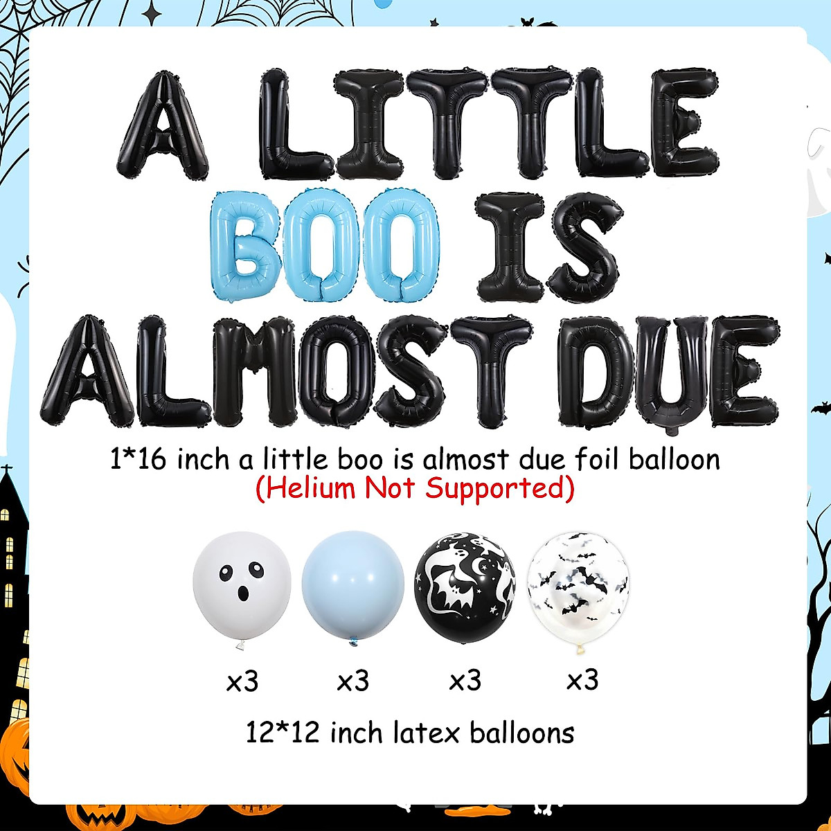 Wonmelody A Little Boo is Almost Due Baby Shower Decorations Halloween Baby Shower Decorations Blue Boy with A Little Boo is Almost Due Banner Ghost Balloon for Halloween Baby Shower Blue Boo Party