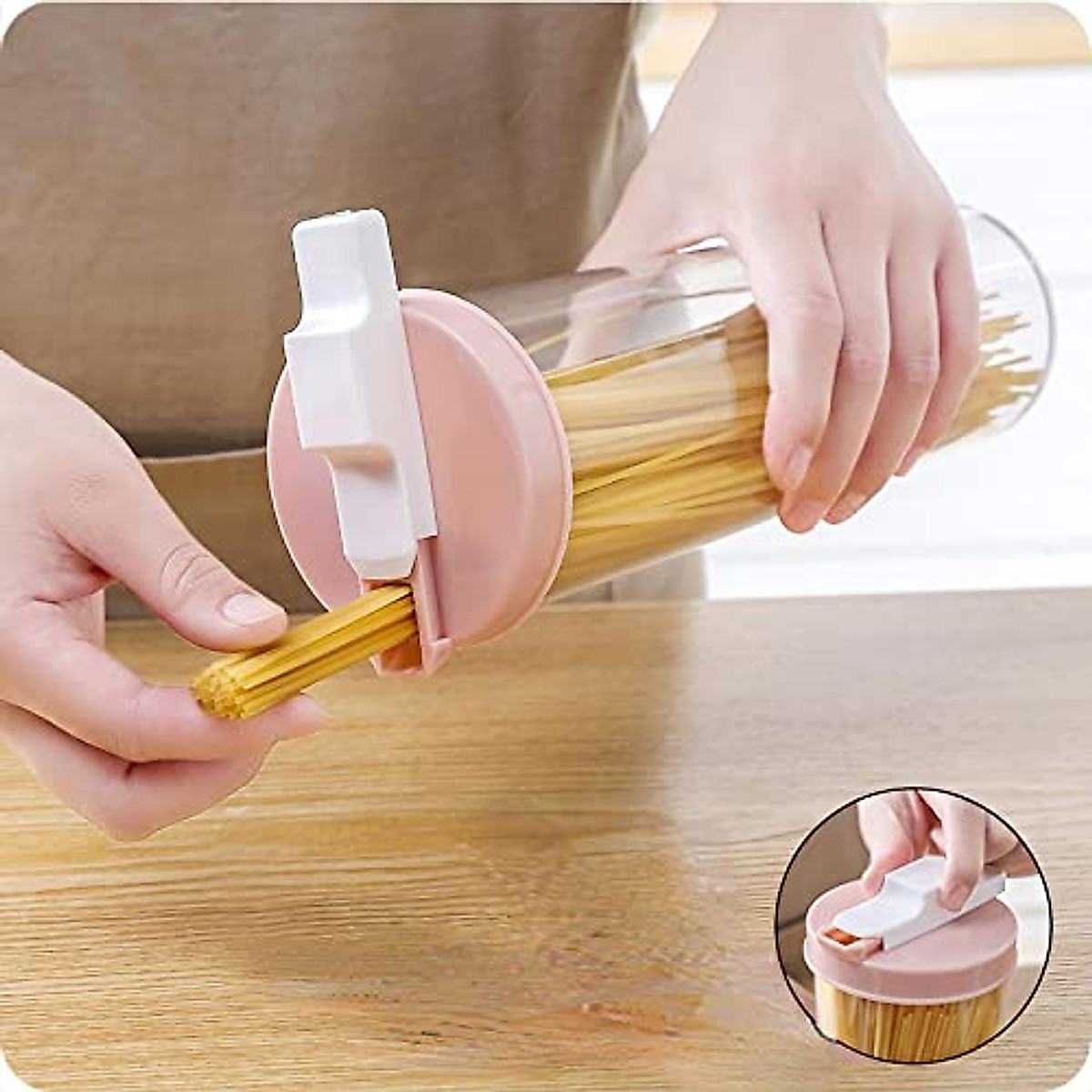 ABKDCO Kitchen storage boxCreative storage jar sealed storage noodle kitchen hanging noodle storage box round pasta storage bucket pink