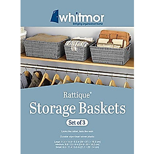 Whitmor Rattique Storage Baskets - Grey (3 Piece Set)