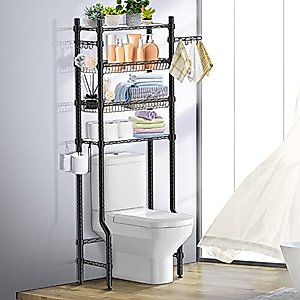 Bathroom Over the Toilet Storage Shelf - Over Toilet Bathroom Organizer Rack with 4 Tier Bathroom Space Saver Toilet Stand Shelves Bathroom Stand Above Toilet Bathroom Rack Organizer Over Toilet,Black
