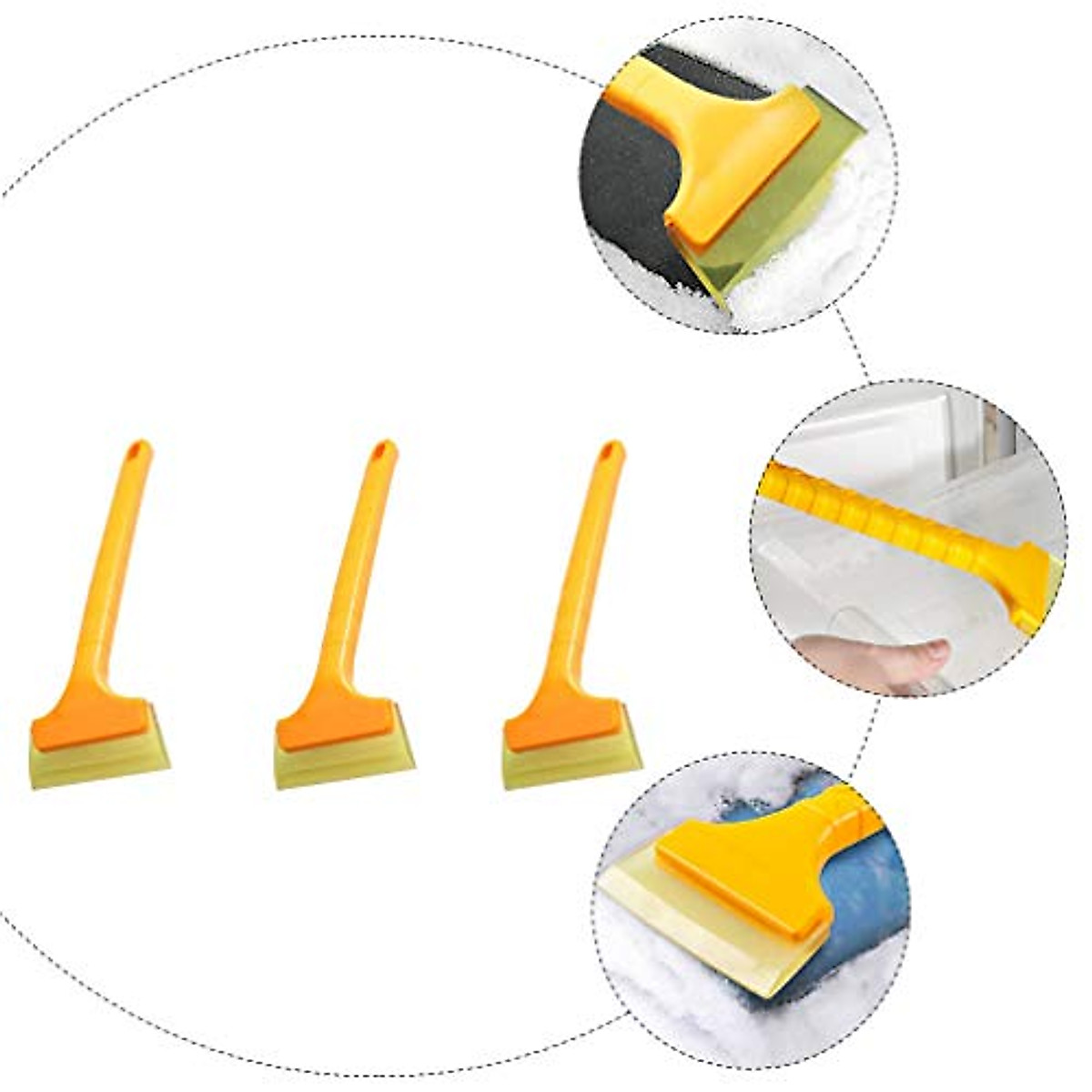 Ice Scrapers 3pcs Snow Brushes Deicing Ice Shovels - Auto Windshield Cleaning Tool Winter Snow Removal Tool for Car Garden Snow Cleaning Supplies - Yellow