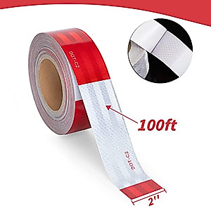 DOT-C2 Reflective Tape 2 in X 600 FT, Dot Safety Warning Tapes Bulk, Red White Waterproof Self Adhesive Trailer Tape Outdoor Caution Reflector Conspuicy Tape for Vehicles Boat Sign 6 Roll(2'' X 100FT)