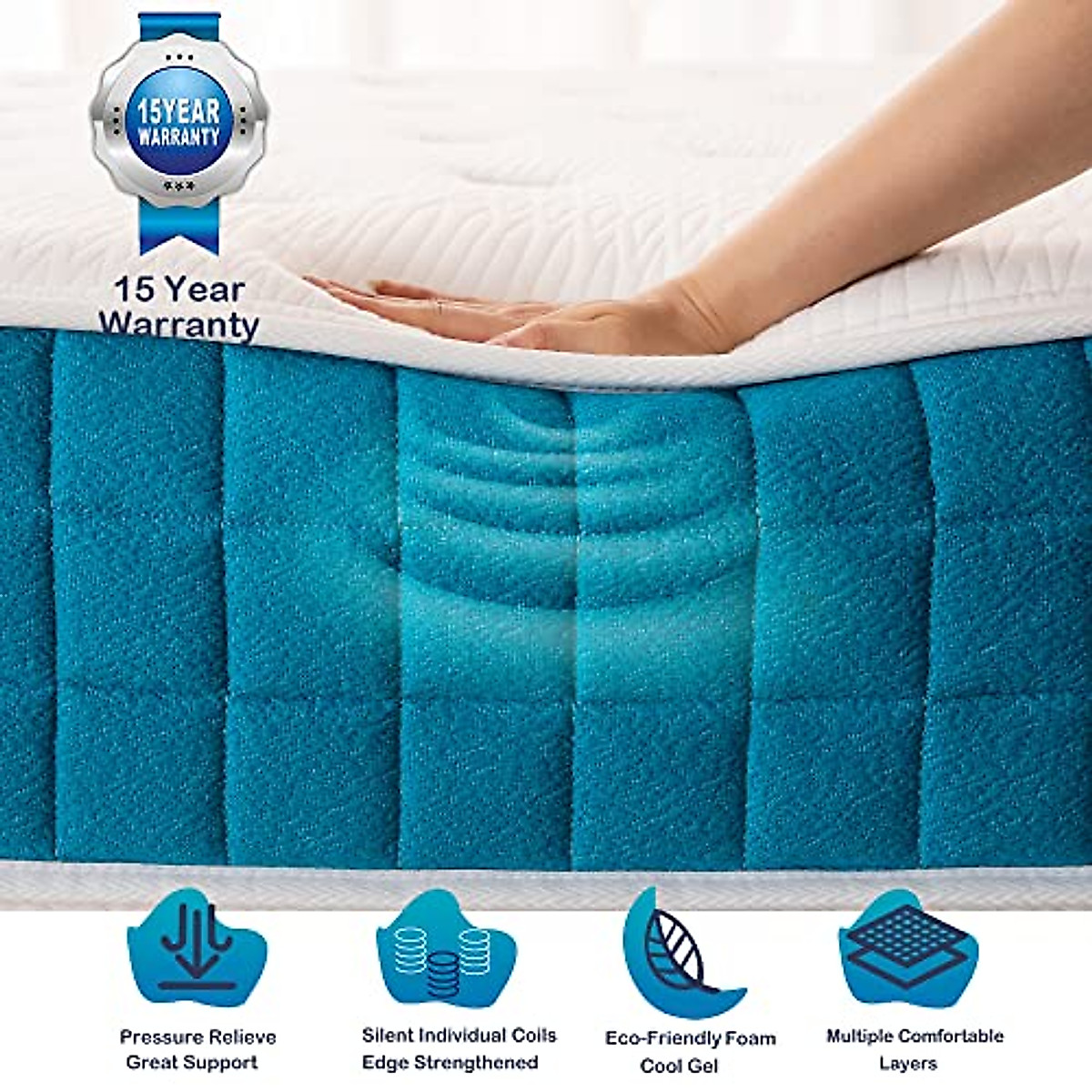 Askme King Mattress 10 Inch Hybrid Mattress Bed in a Box,Medium Firm Cooling Gel Memory Foam Mattress with Individually Wrapped Pocket Coils for Motion Isolation and Pressure Relief, CertiPUR-US