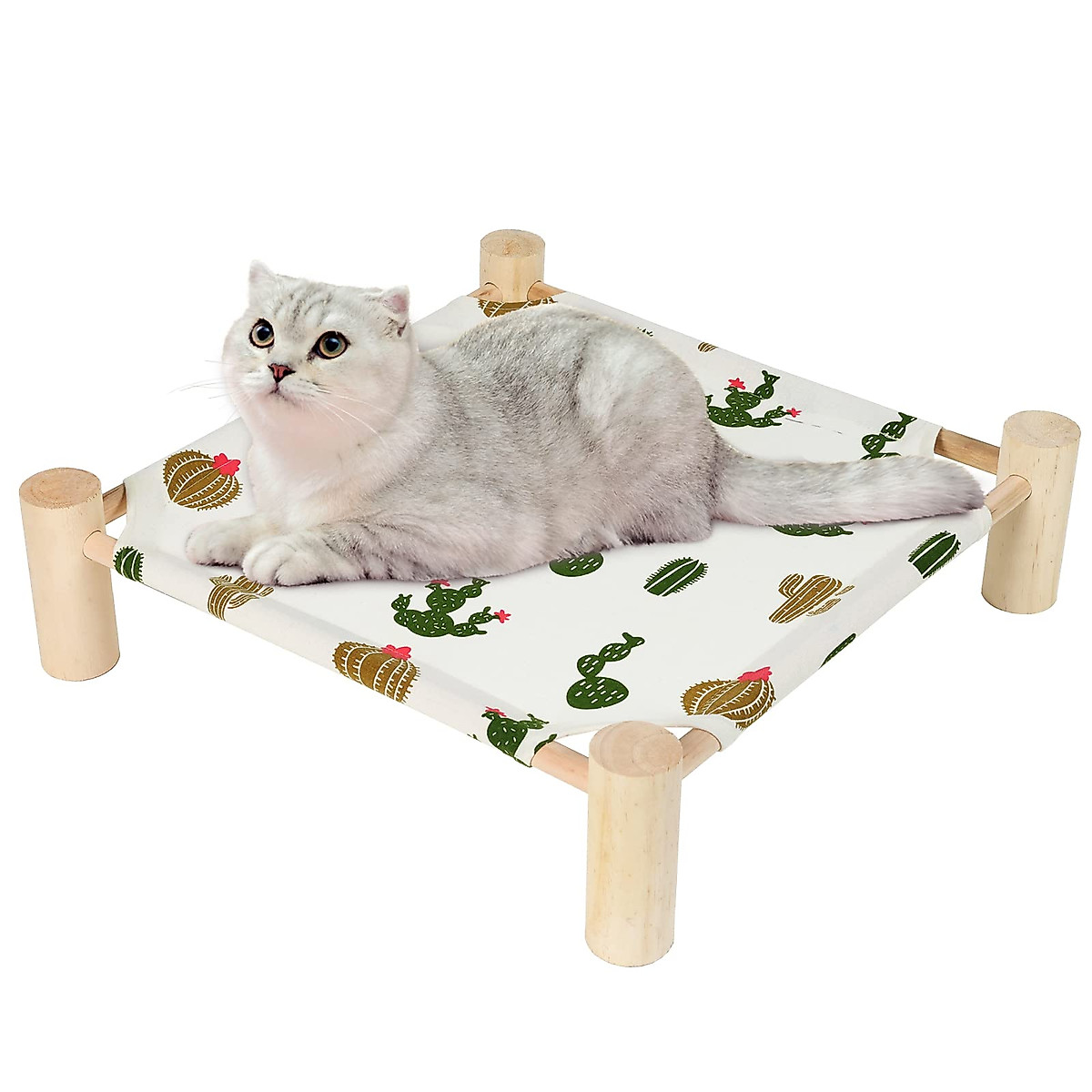 Patas Lague Cat and Dog Hammock Bed Small Dog Bed, Wooden Cat Elevated Cooling Outdoor Bed for All Seasons, Cat Beds for Indoor Cats, Cat Cots Furniture Pet Bed Puppy Bed(Plants)