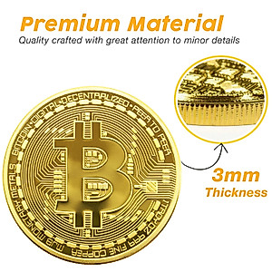 Naturiway 5Pcs Bitcoin Coin, Bitcoin Commemorative Coin 24K Gold Plated, 3mm BTC Cryptocurrency, Collectible Coin with Protective Case, Blockchain Cryptocurrency, Home and Office Decoration