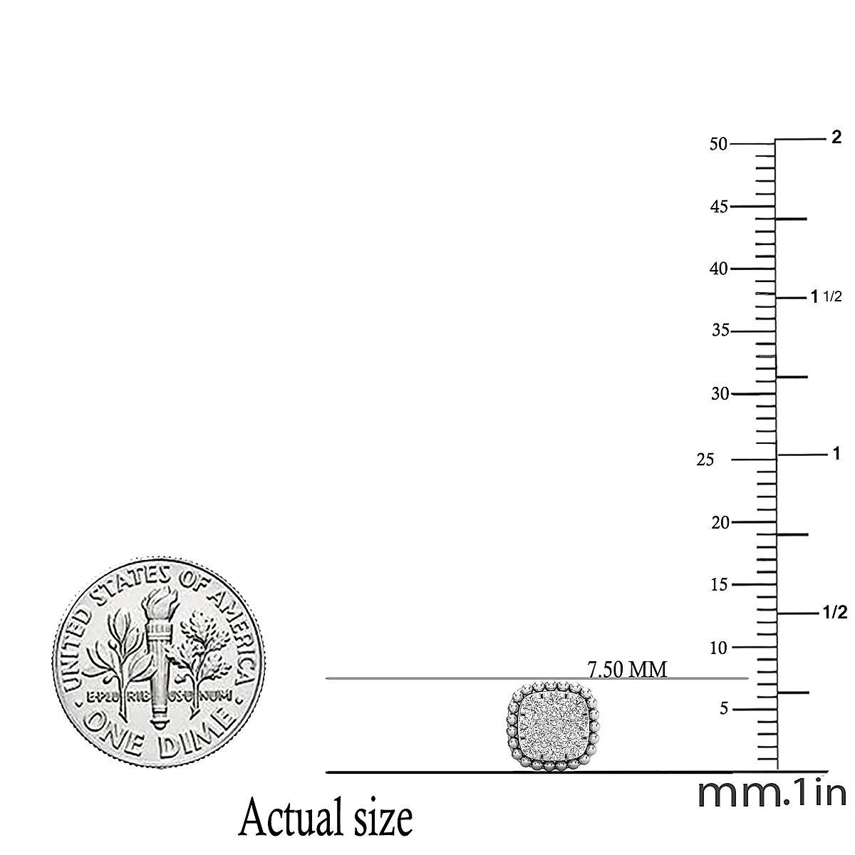 Dazzlingrock Collection 0.30 Carat (ctw) Round White Diamond Ladies Beaded Frame Square Cluster Stud Earrings 1/3 CT, Sterling Silver