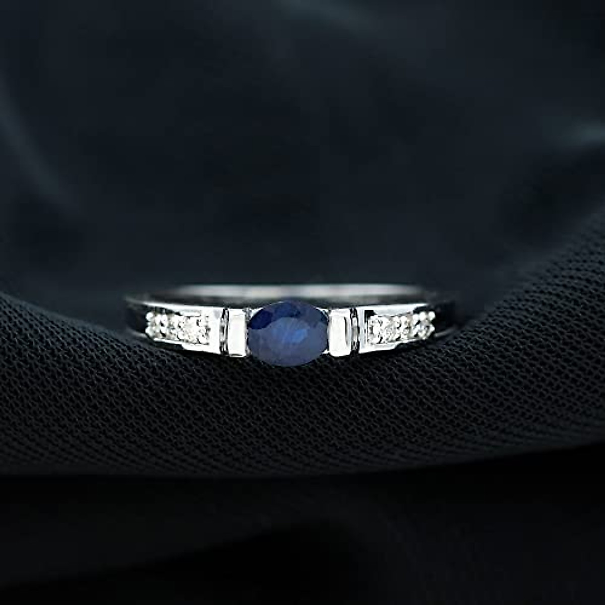 Rosec Jewels Certified Natural Blue Sapphire Solitaire Band Ring for Women, AAA Quality, Sapphire Diamond Band - Ready to Gift, 14K White Gold, Size:US 9.00