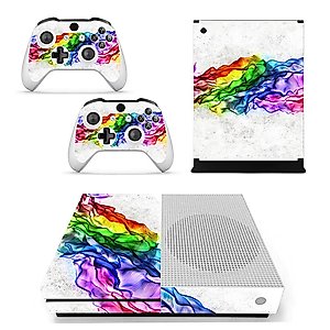 FOTTCZ Vinyl Skin for Xbox One Slim Console & Controllers Only, Sticker Decorate and Protect Equipment Surface, Rainbow Watercolors
