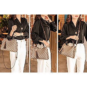 Eightown Beige Tote Bag for Women - Designer Top Handle Bag with Flowers Printing - High-capacity Shoulder Purse with Tassel Pendant(Brown strap)