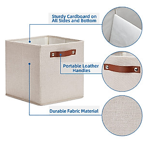 Temary 11x11 Storage Cubes Fabric Storage Cubes Storage Bins with Dual Leather Handles Canvas Storage Boxes for Organizing Home, Office, Nursery, Shelf, Closet (Beige, 11 x 11 x 11)