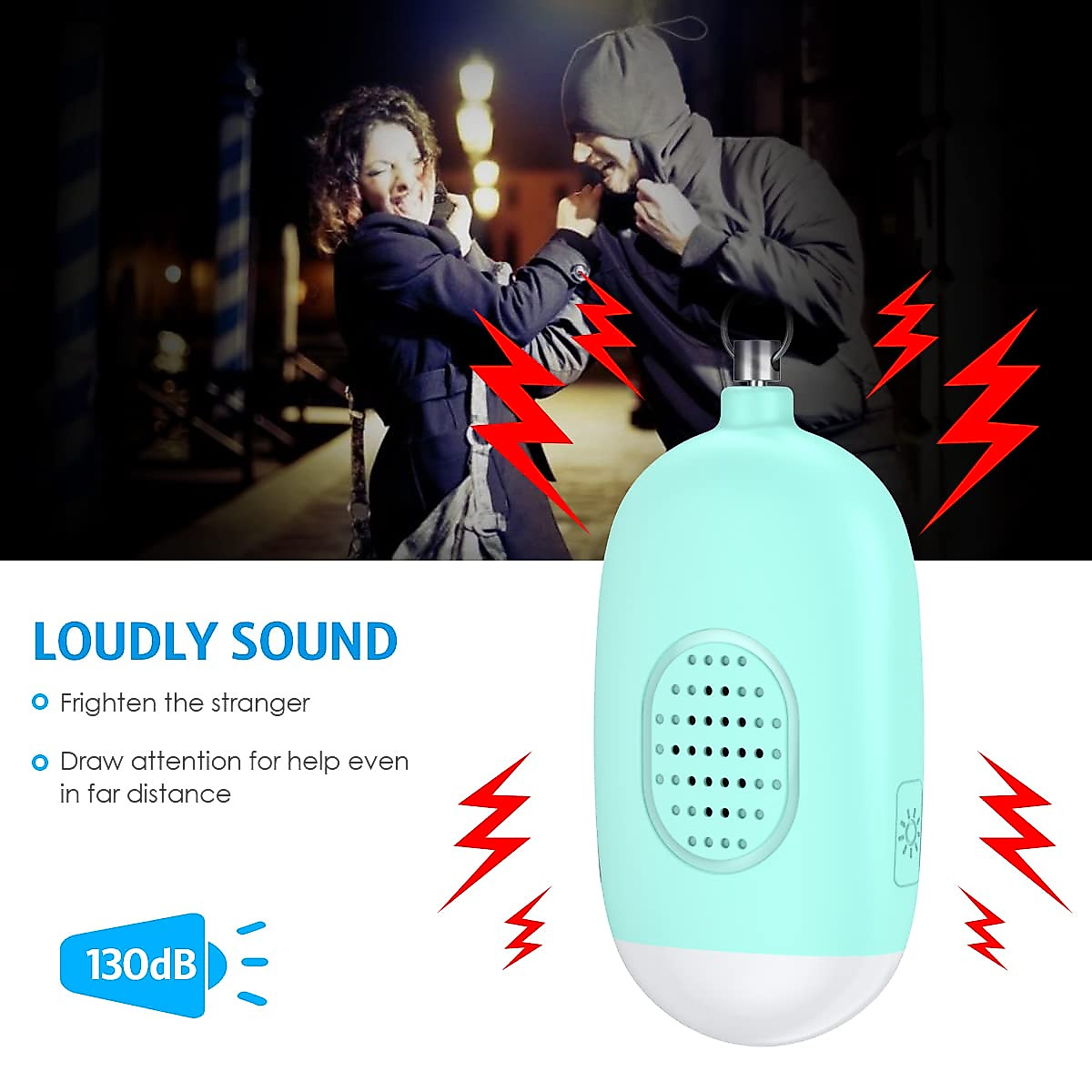 Criacr Safe Sound Personal Alarm, 130dB Rechargeable Safesound Security Alarm Keychain, Emergency Self Defense Alarm with LED Light, for Kids, Women, Elderly (1 Pack-Blue)