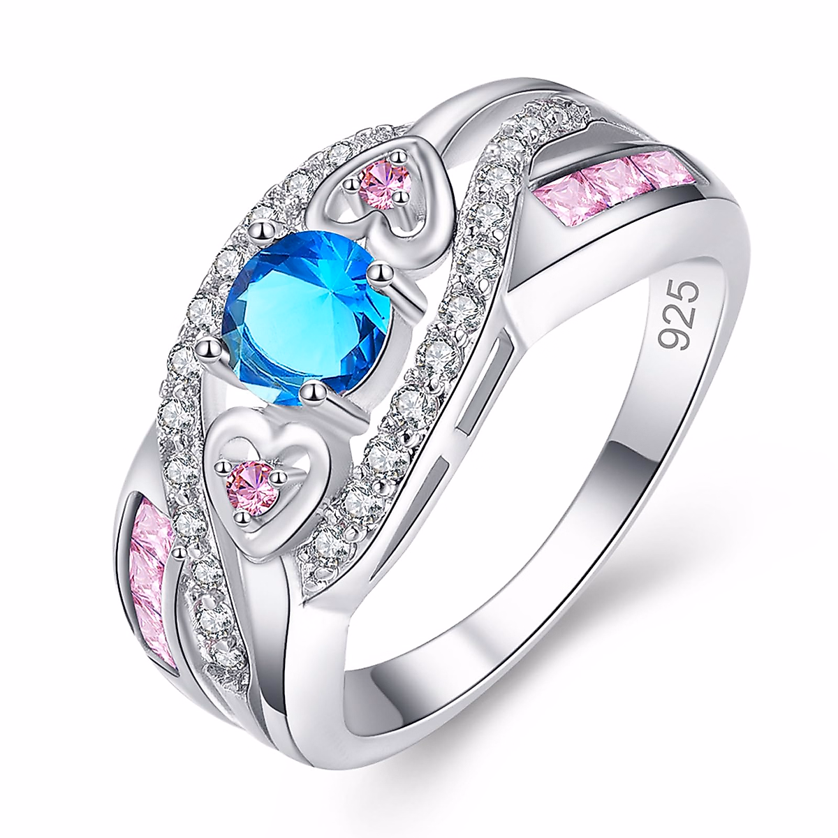 Psiroy 925 Sterling Silver Plated Simulated Blue Topaz Wedding Ring Band Size 8