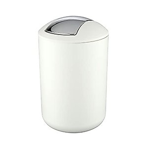 WENKO 21207100, Garbage Bin with Swing Lid, Bathroom Trash Can, Waste Basket for Small Spaces, Bedroom, Office, Guest Toilet,1.7 gal, White, 7.68 x 7.68 x 12.2 in, 19.5 x 19.5 x 31 cm