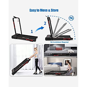 Walking Pad Treadmill Under Desk, 2 in 1 Folidable Treadmills Walking Machine, Portable Electric Treadmill, Desk Treadmill Compact Electric Running Jogging for Home Office with Remote Control, Black