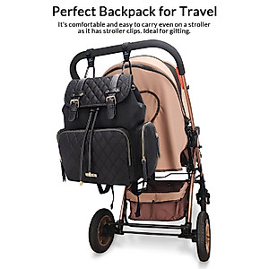 Hafmall Diaper Backpack for Mom, Stylish Baby Diaper Bag Backpack with Stroller Hooks, Multifunctional Baby Bag for Baby Girl Boy, Black
