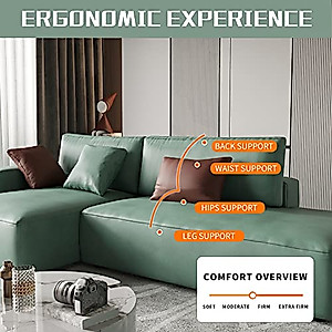 JACH 145" Modular Leathaire Large Sectional Sofa with Chaise, L-Shaped Faux Leather 5 Seater Minimalist Couch, Modern Right Hand Facing Sectional Sofas with 3 Throw Pillows, Green
