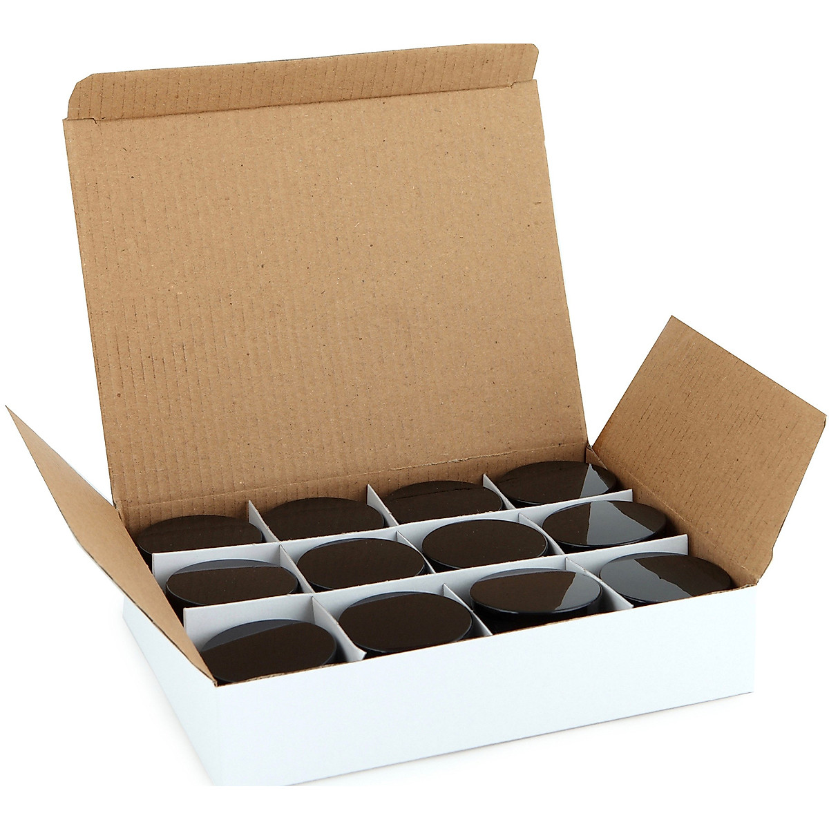 Vivaplex, 12, Amber, 15 ml, Round Glass Jars, with Inner Liners and black Lids