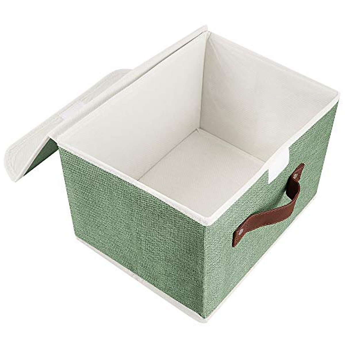 Lucky Monet 2 Pack Linen Fabric Foldable Storage Bin Set Collapsible Storage Box Cube Closet Organizer with Lid & Faux Leather Handle, 10”x8”x7” (Green)