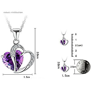 Lutos Heart Silver Plated Crystal Diamond Gem Pendant Hollow Silver Chain Necklace Shinning Jewelry for Girl Women