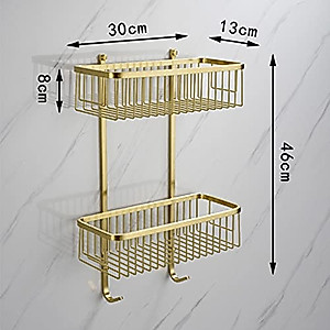 IRDFWH Bathroom Double Shelf Storage Rack Stainless Steel Brushed Gold Bathroom Shower Gel Shampoo Rack