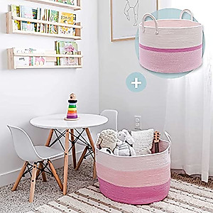 Wide Rope Laundry Basket (3-Toned Pink) + Wide Rope Laundry Basket (Striped/Pink) - PINK
